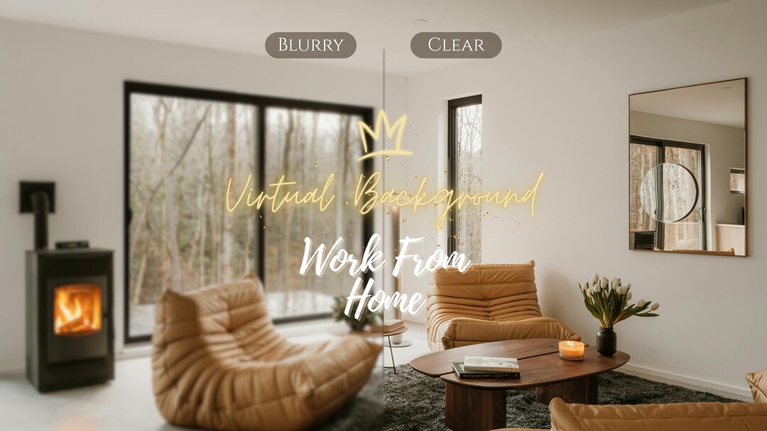 Modern Cozy Living Room Zoom Background With Fireplace & Forest View ...