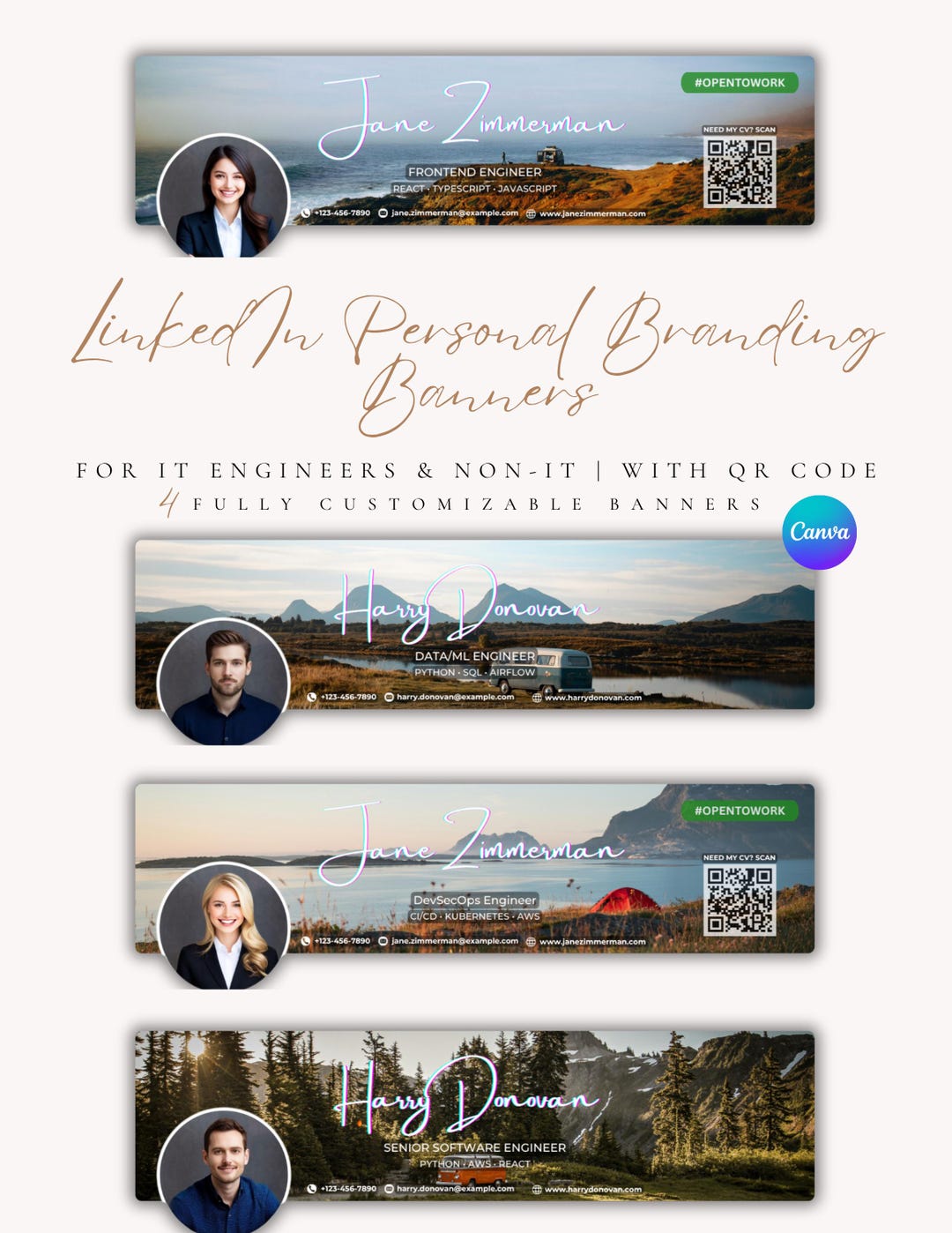 Linkedin Banner: the Camper | Canva Template | Open to Work ...