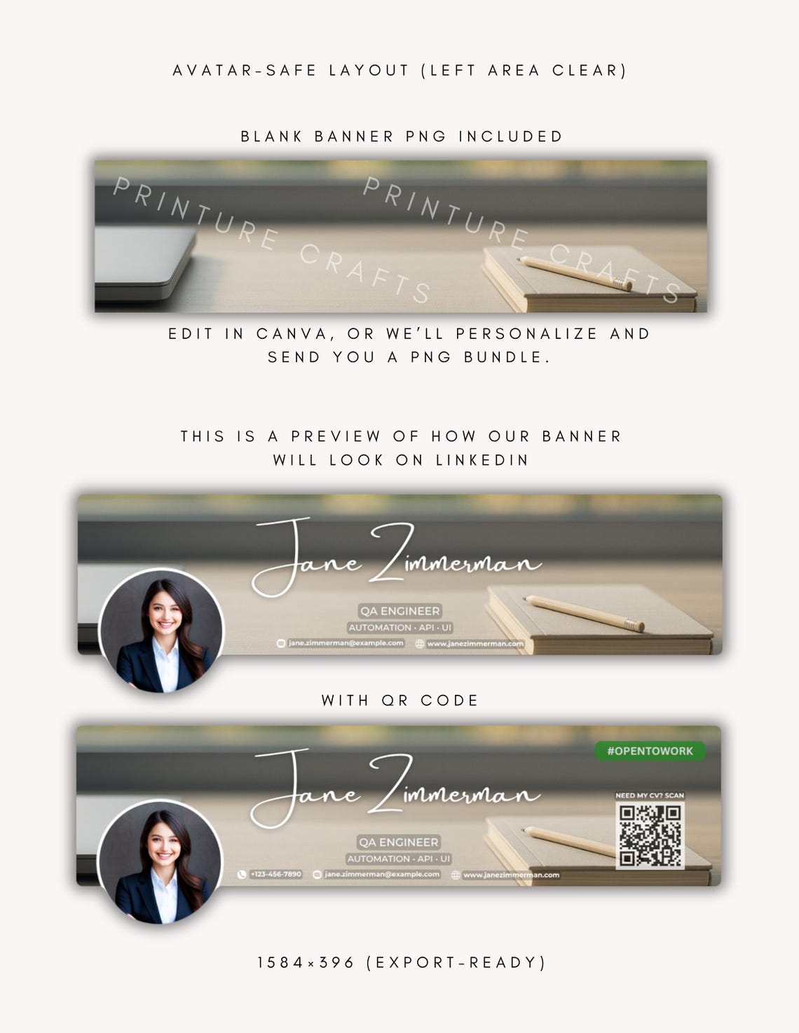 Linkedin Banner Canva Template Open to Work | Professional Profile ...