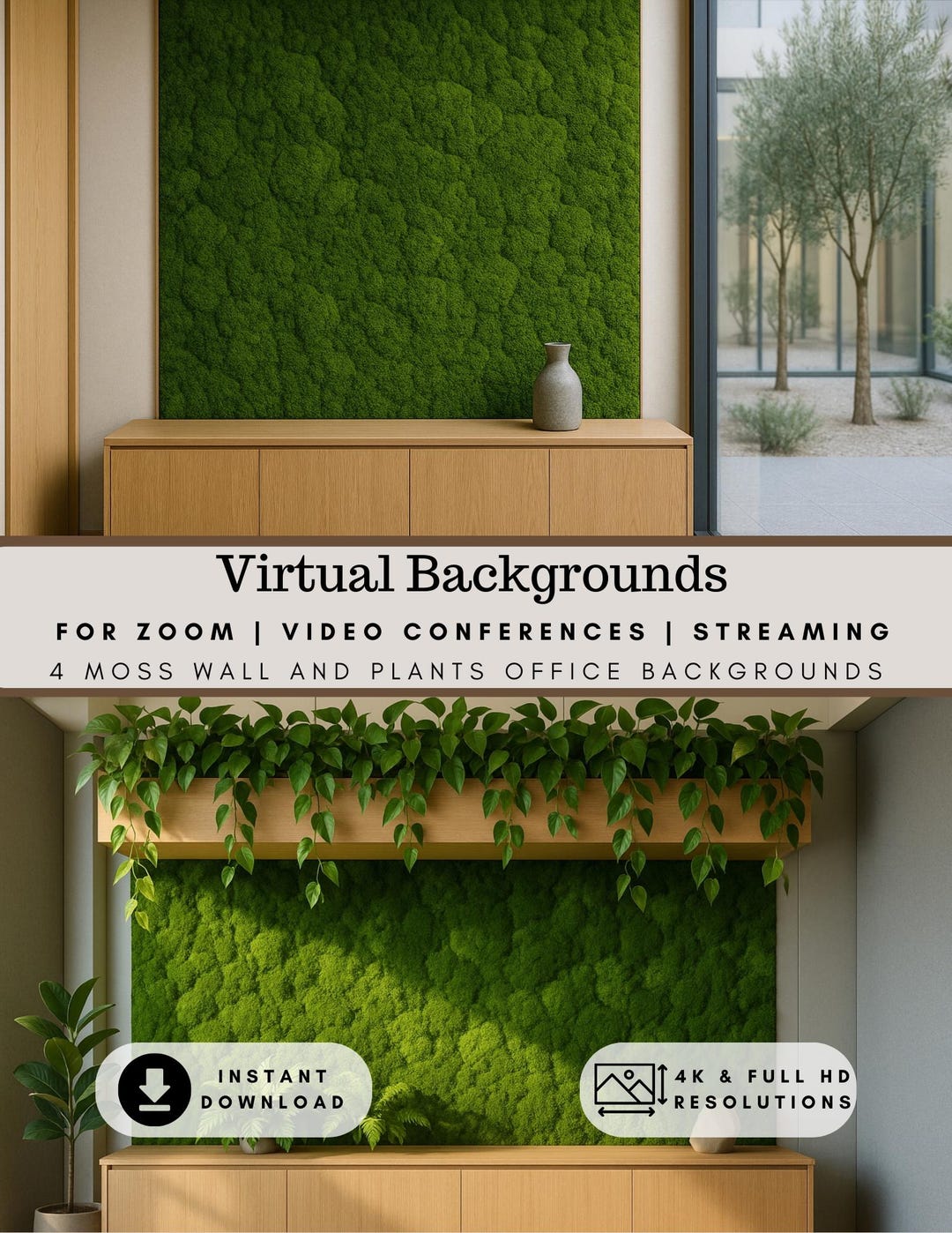 Moss Wall and Plants Office Zoom Background | Virtual Backgrounds for ...