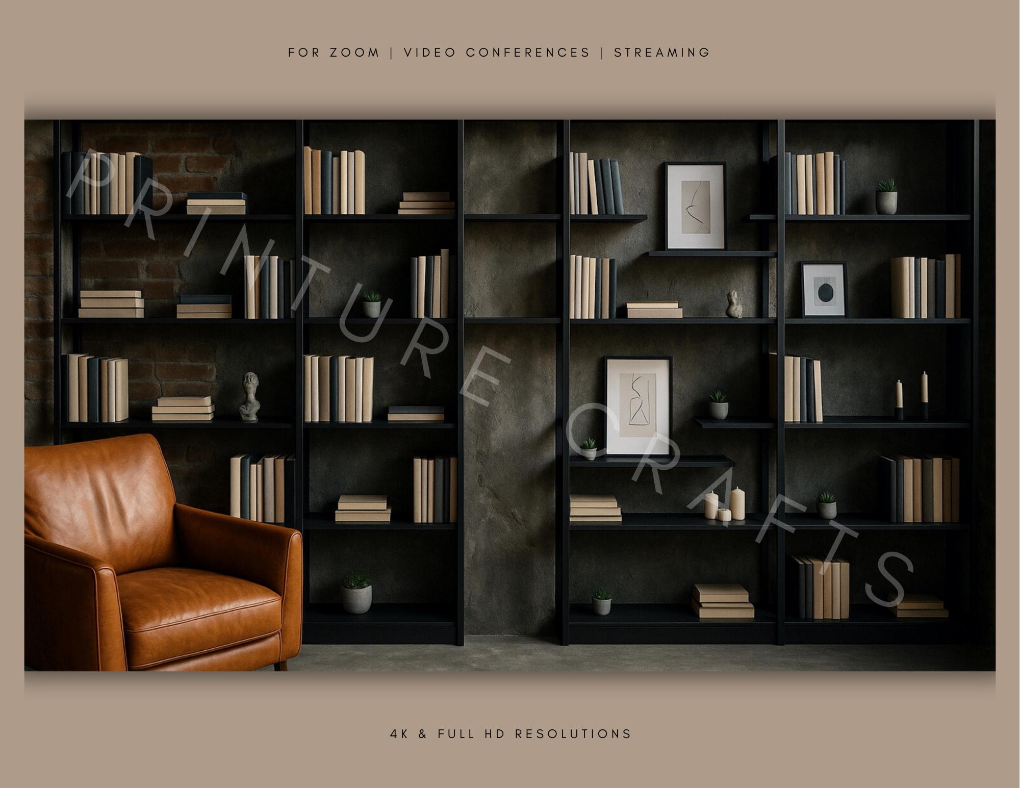Black Home Library Zoom Background: Professional Virtual Backdrop ...