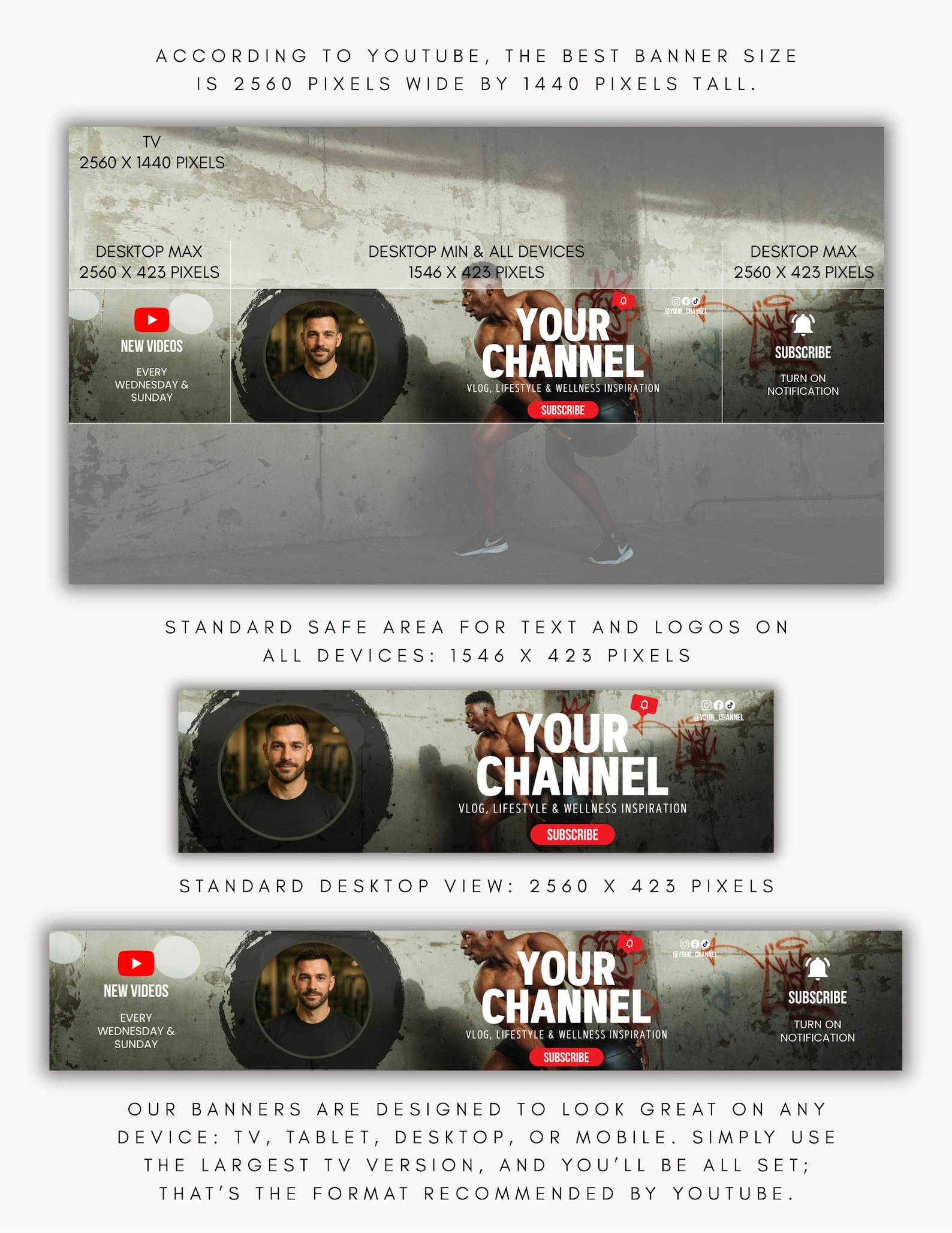 Fitness Youtube Banner Template Pack – 4 Gym & Workout Canva Designs ...