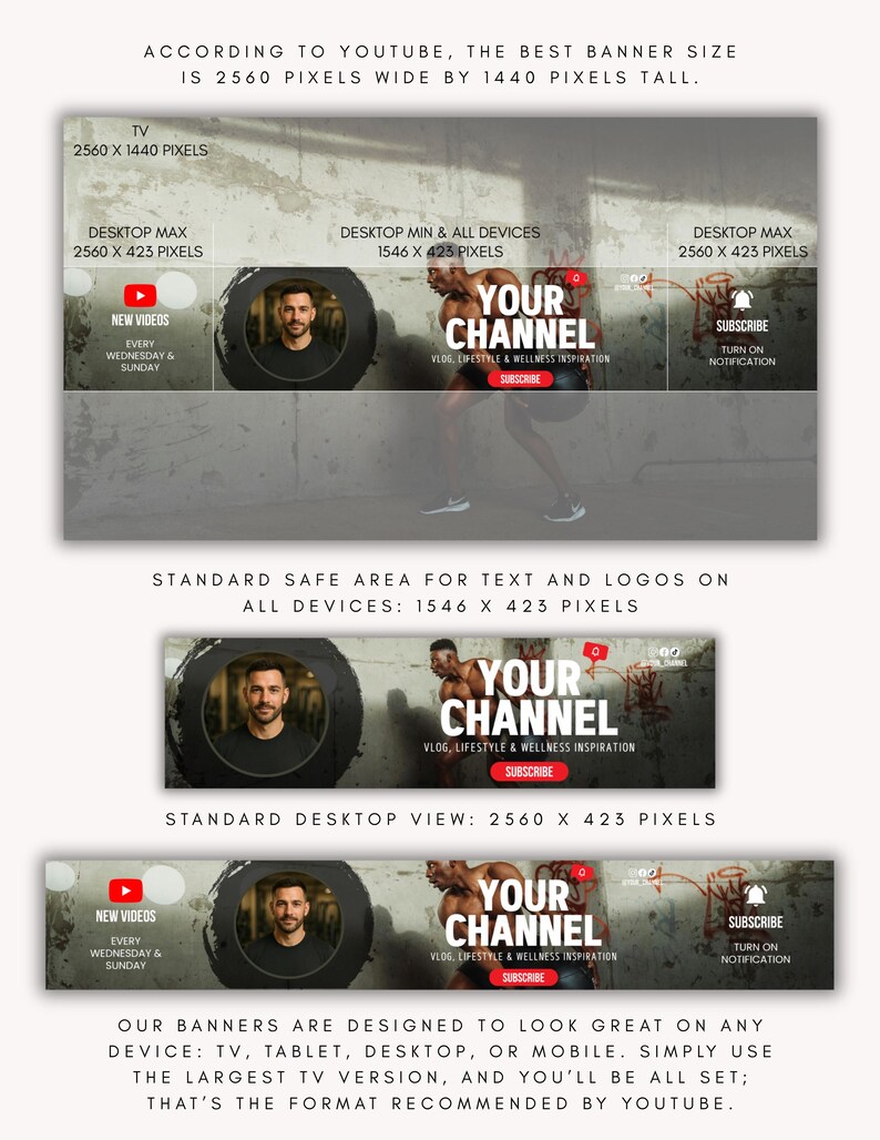 Fitness Youtube Banner Template Pack – 4 Gym & Workout Canva Designs ...
