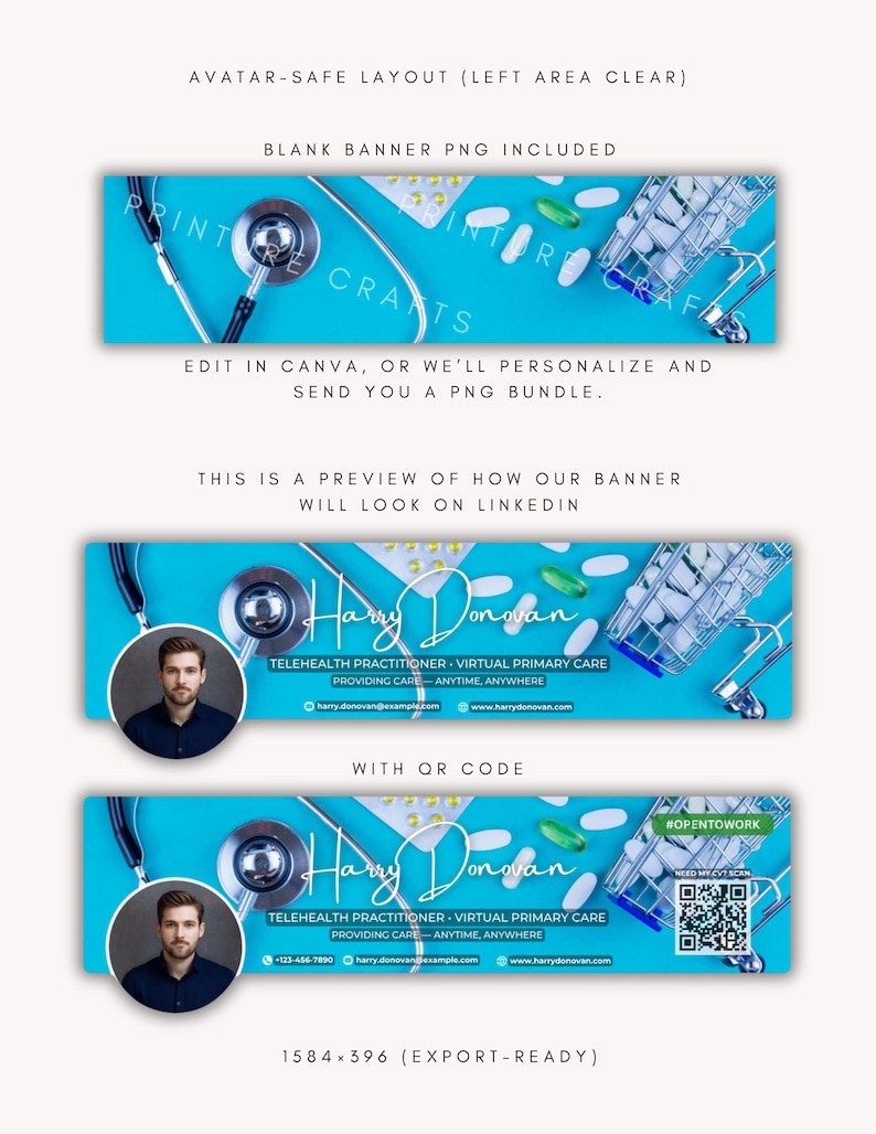 Healthcare Professional Linkedin Banner Bundle - 4 Customizable ...