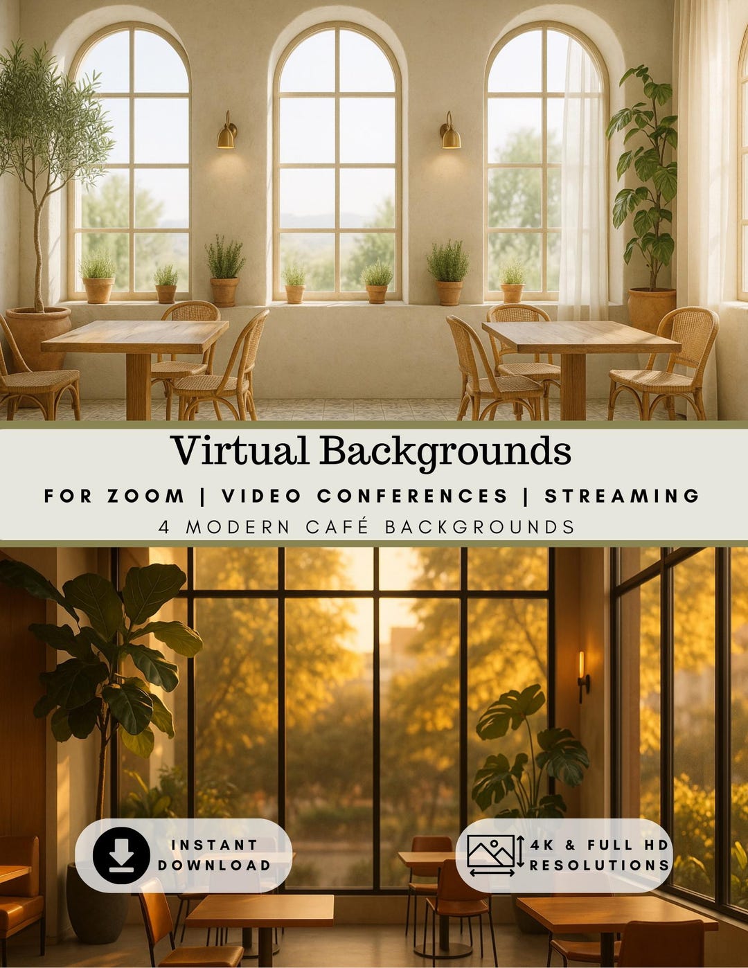 Modern Cafe Zoom Background: Professional Virtual Backdrop (digital ...