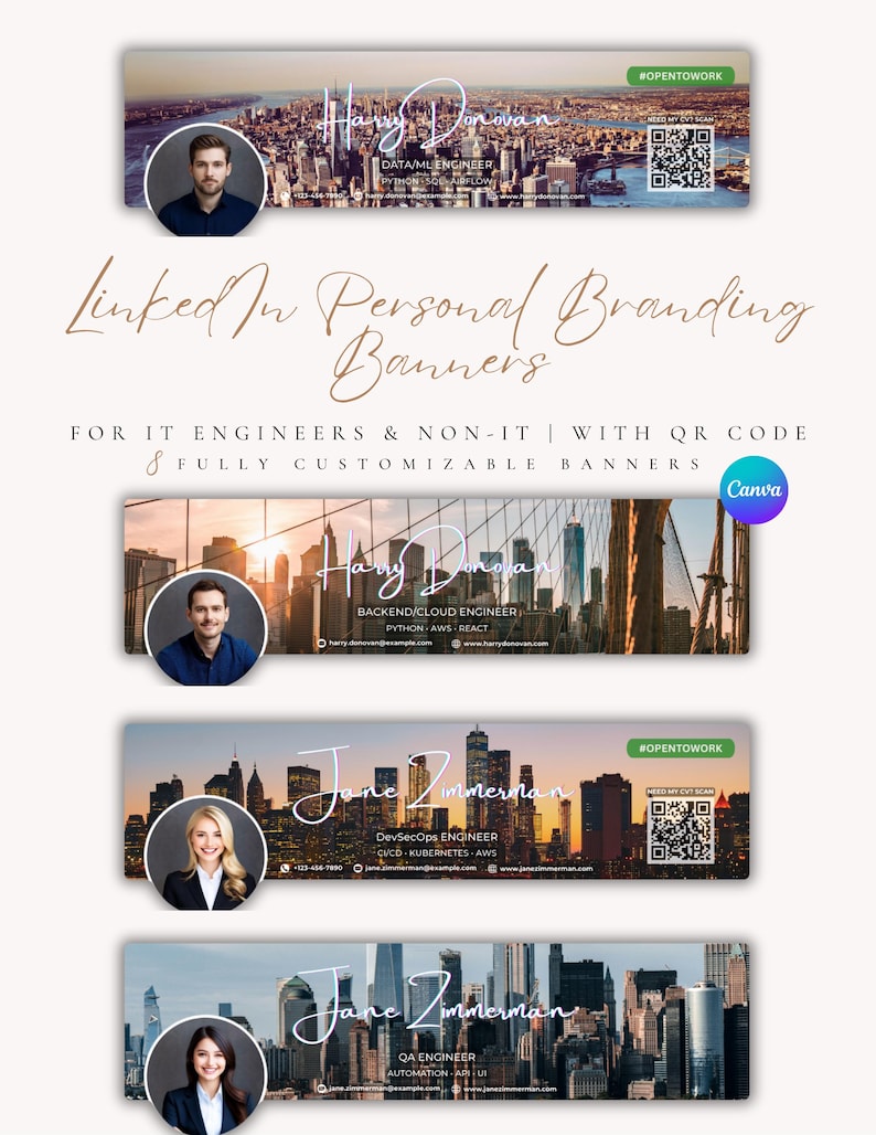 NYC Linkedin Banner Canva Template Open to Work | Professional Profile ...