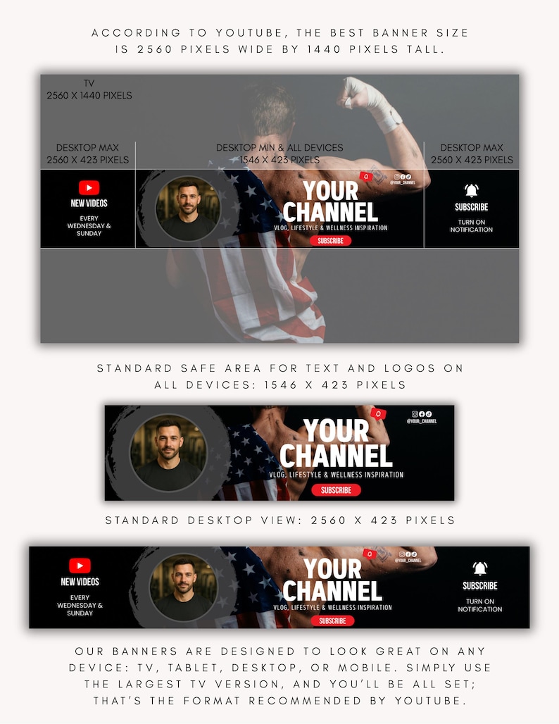 Fitness Youtube Banner Template Pack – 4 Gym & Workout Canva Designs ...