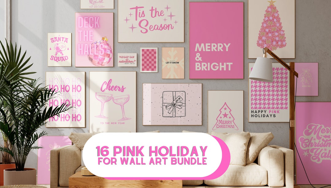 16 Pink Themed Christmas Images, Gallery Wall Bundle, Instant Download ...