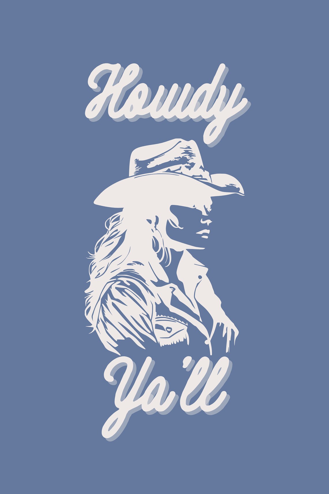 Howdy Ya'll Cowgirl Vintage Blue Digital Art Print, Airbnb Art, Western ...