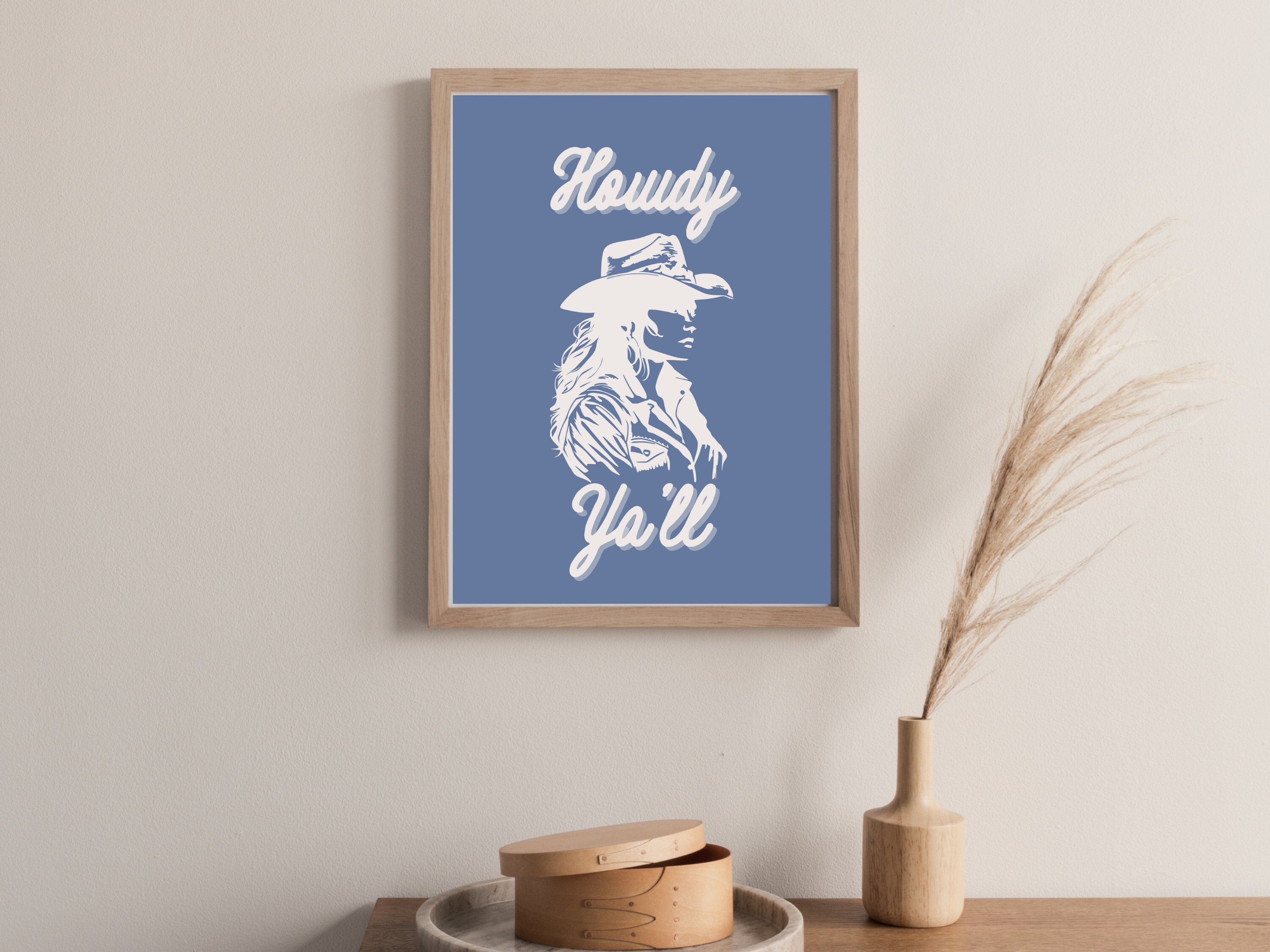 Howdy Ya'll Cowgirl Vintage Blue Digital Art Print, Airbnb Art, Western ...