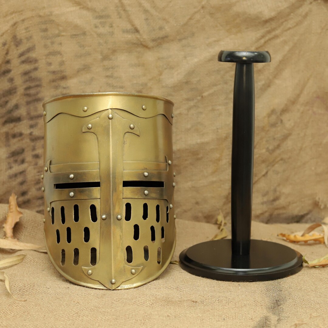 Medieval Crusader Knight Helmet With Stand | Templar Great Helm Replica ...