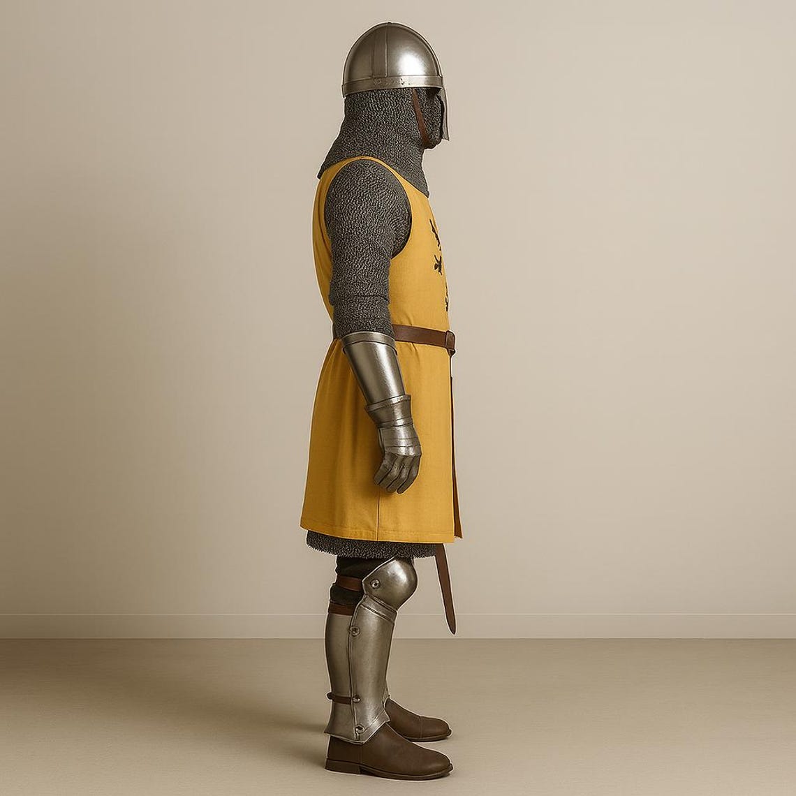 Handmade Medieval Knight Armor Set: Chainmail, Steel & Yellow Surcoat ...