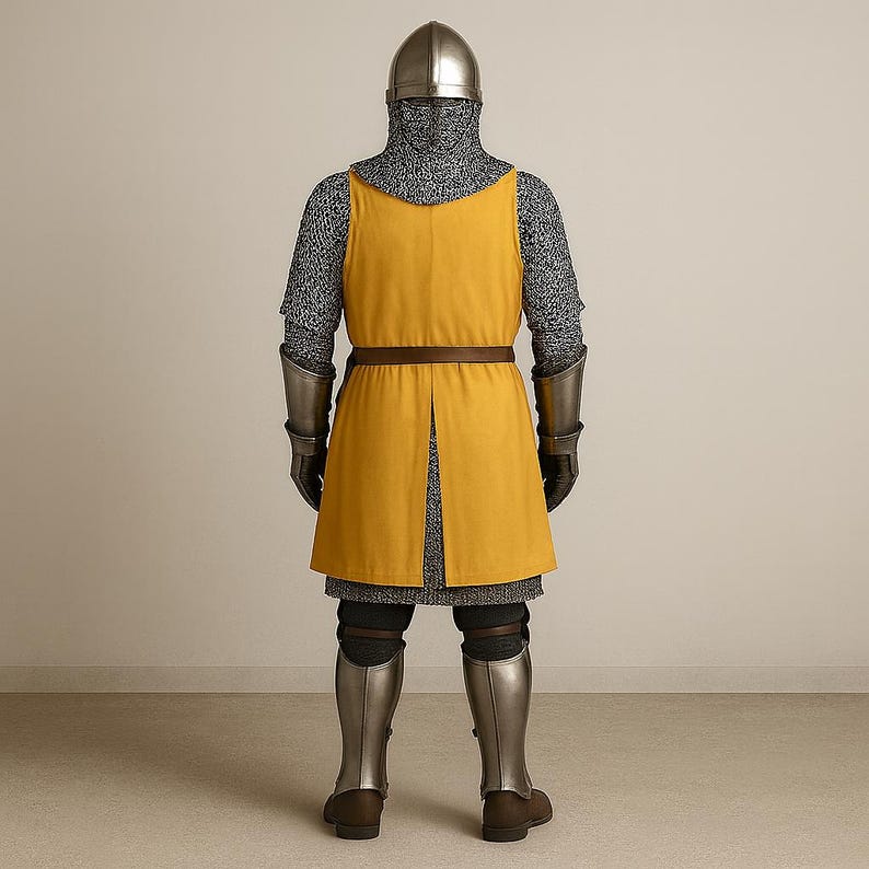 Handmade Medieval Knight Armor Set: Chainmail, Steel & Yellow Surcoat ...