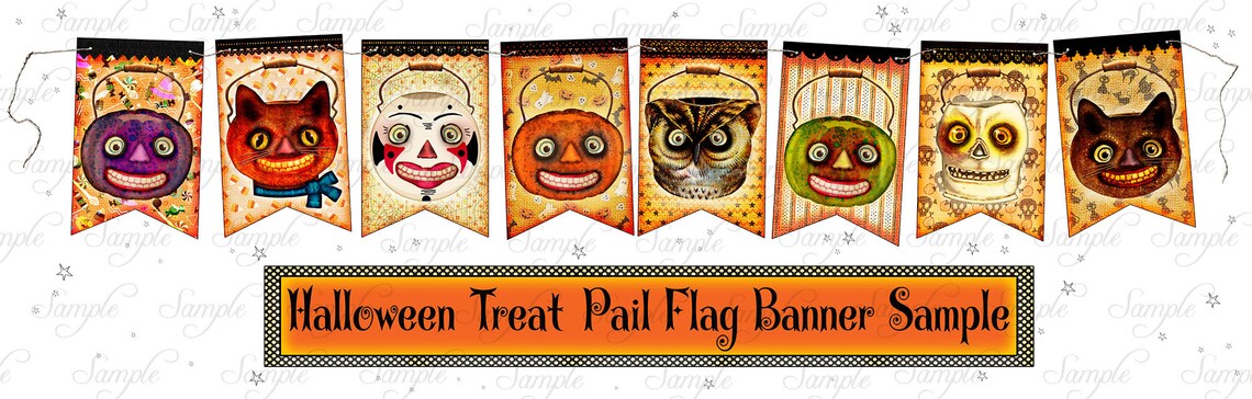 Halloween Vintage Style Treat Pail Banner Flag Bunting Party - Etsy