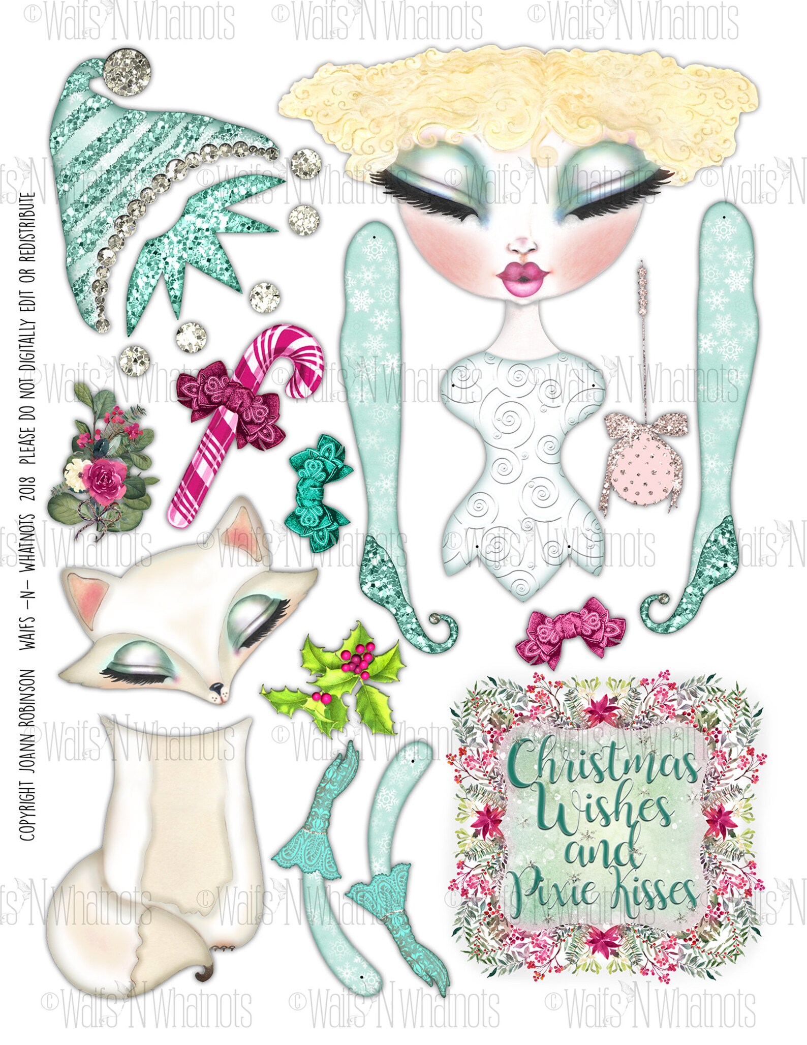 Printable Christmas Pixie Elf Articulated Paper Doll Set With Whimsical ...