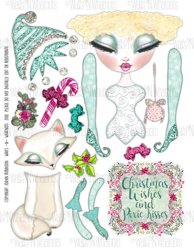 Printable Christmas Pixie Elf Articulated Paper Doll Set With Whimsical ...
