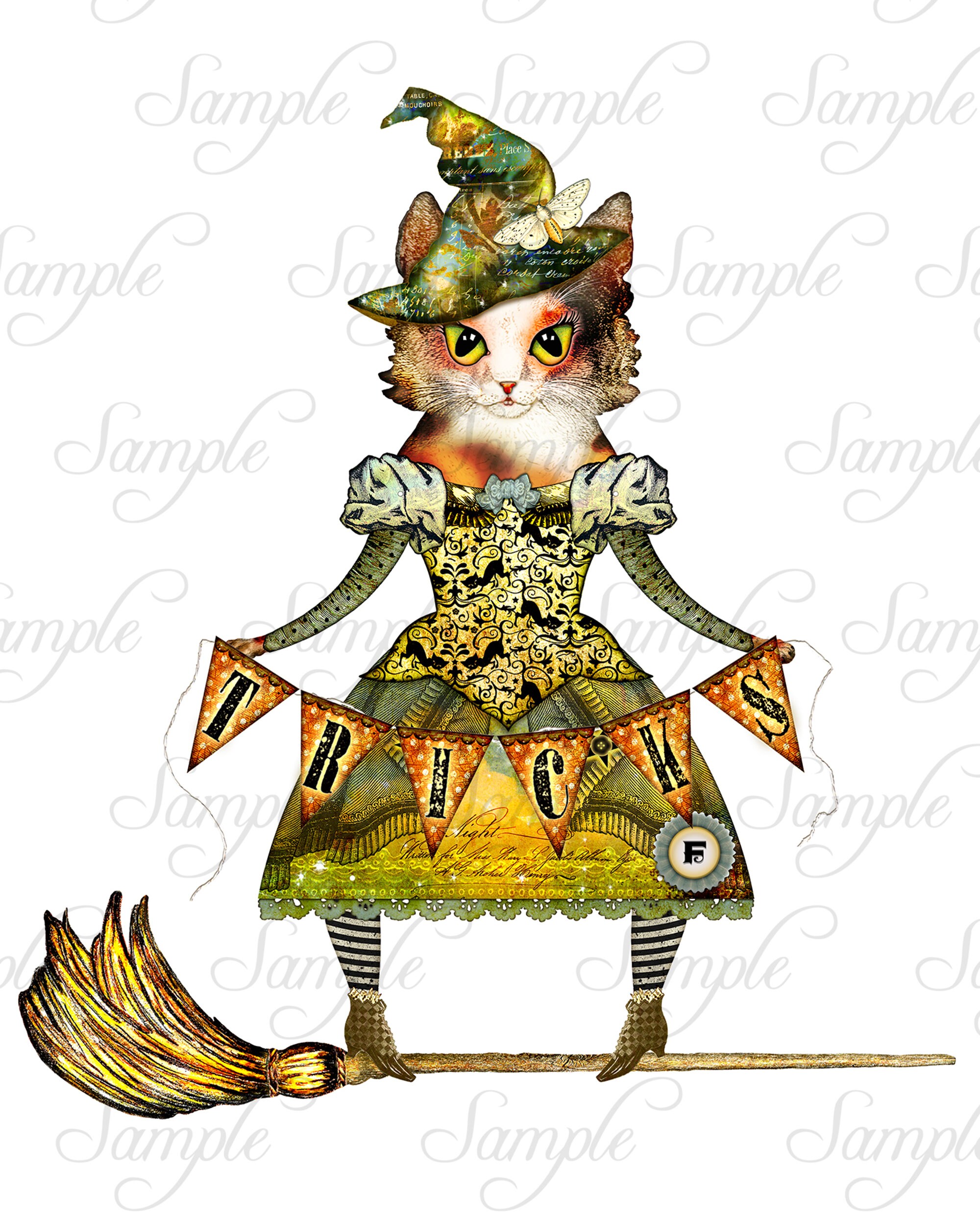 Halloween Witch Paper Doll*** Fifi the Flying Kitty Witch***articulated ...