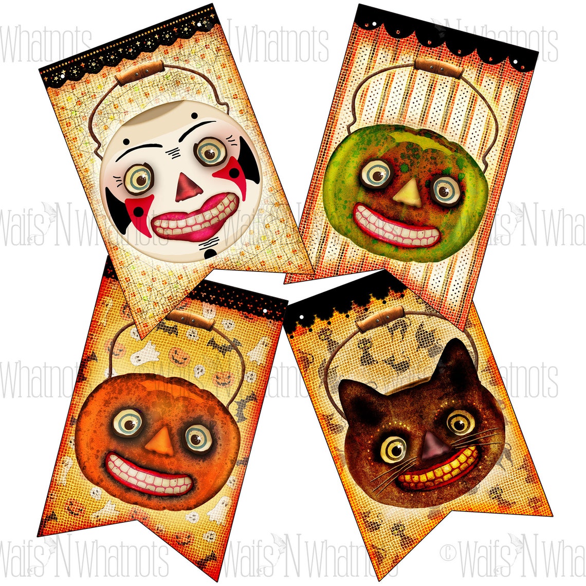 Halloween Vintage Style Treat Pail Banner Flag Bunting Party - Etsy