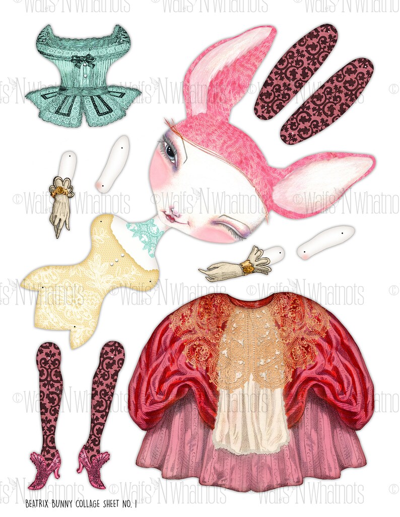 Easter Bunny Articulated Paper Doll French & Victorian | Etsy