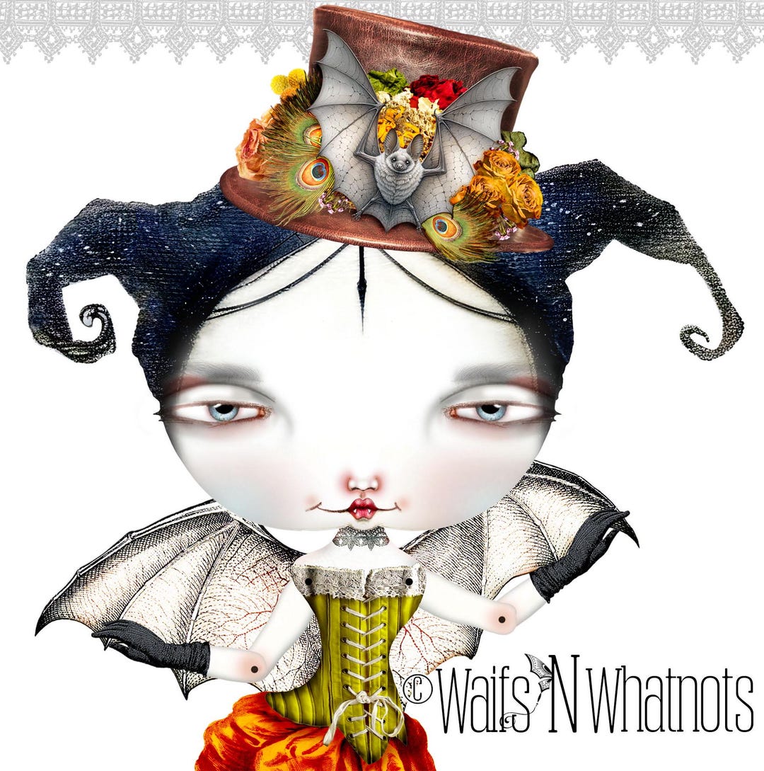 Halloween*articulated Whimsical Vamp Bat Girl Paper Doll*millicent ...