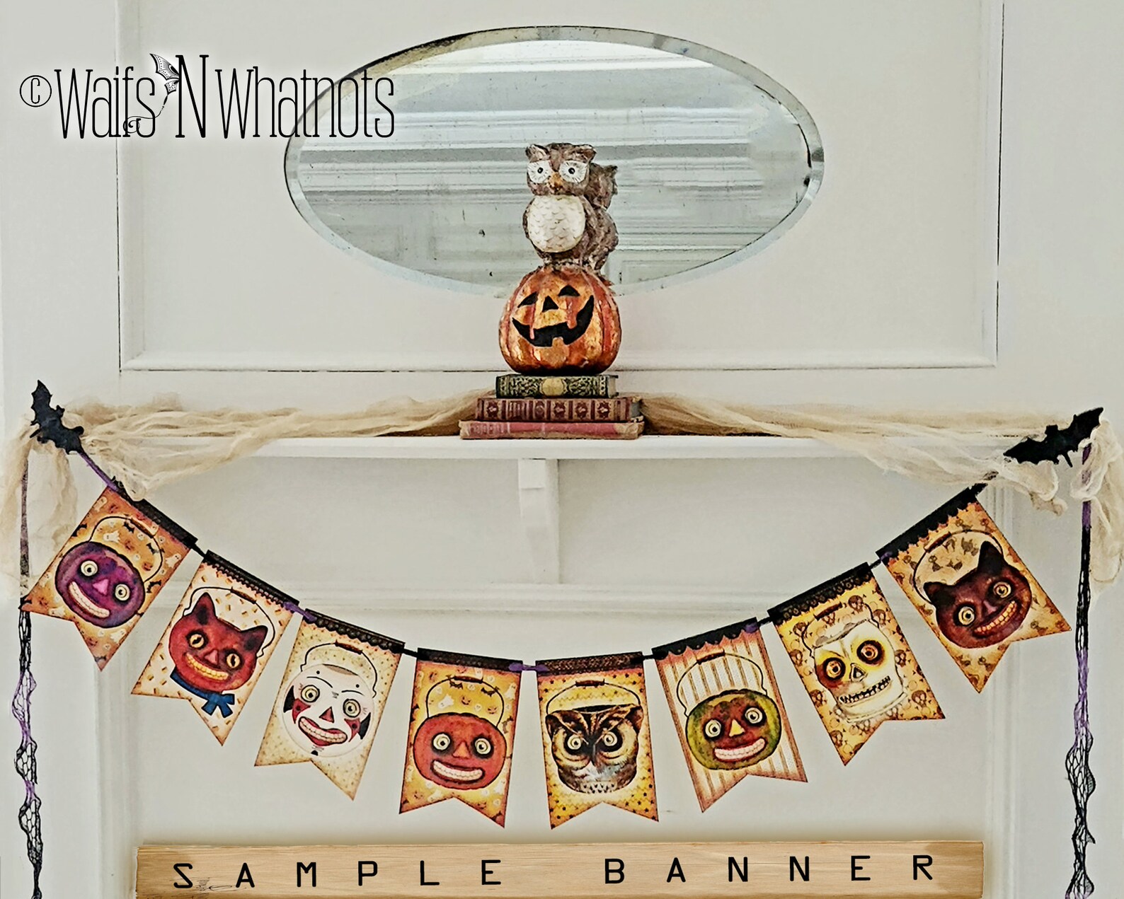 Halloween Vintage Style Treat Pail Banner Flag Bunting * Party ...