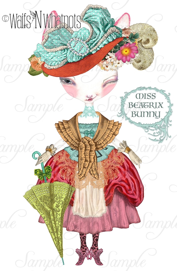 Easter Bunny Articulated Paper Doll French & Victorian | Etsy