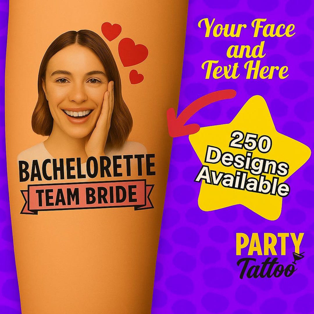 Custom Bachelorette Party Face Tattoos: Bride & Team Temporary Tattoos ...