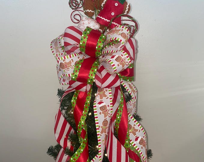Large Tree Topper Bow, Gingerbread Man Tree Topper Bow, Gingerbread Man ...