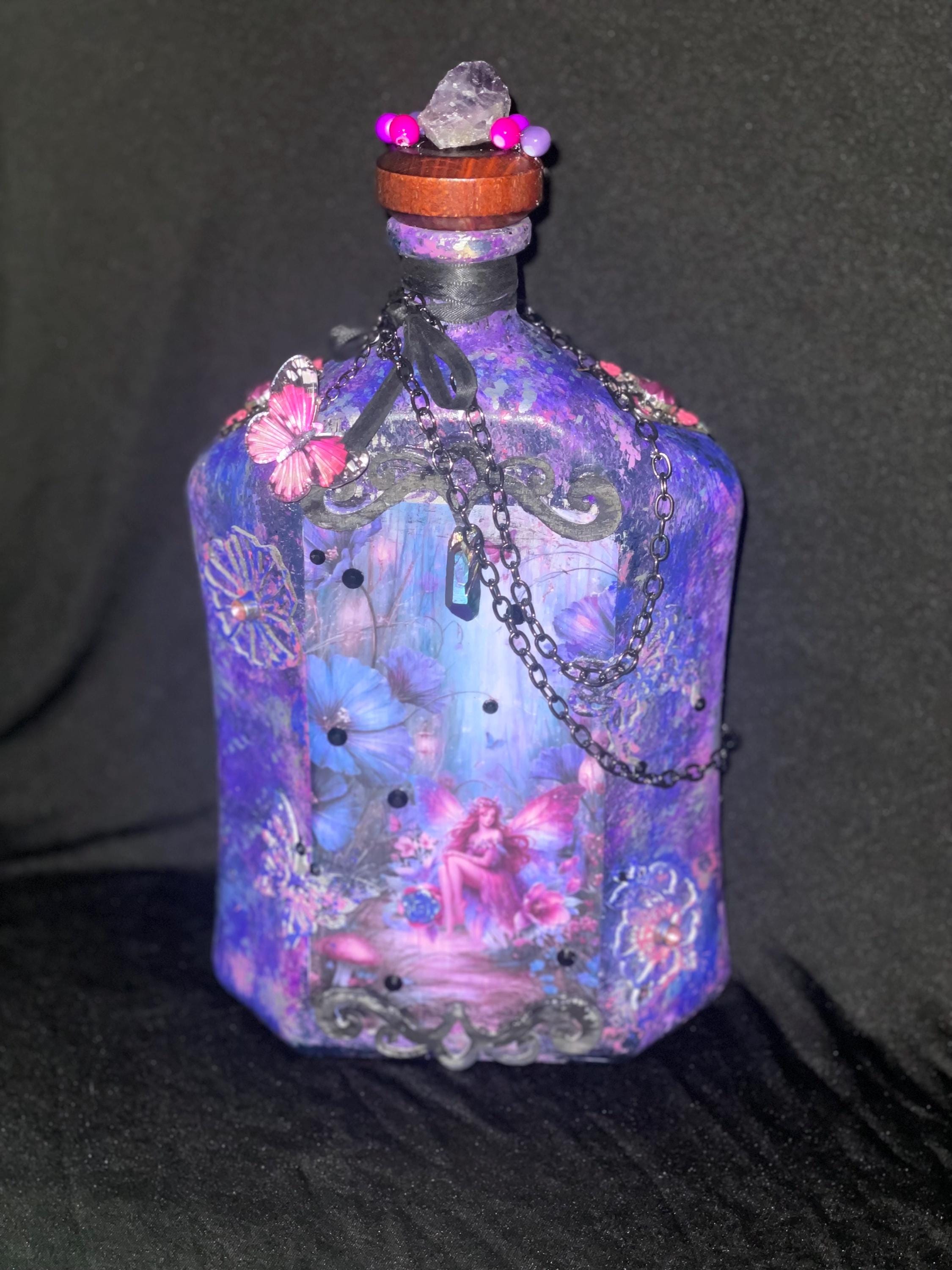 Altered Bottle, Fairy Bottle Enchanted Forest Fairy Bottle, Painted ...
