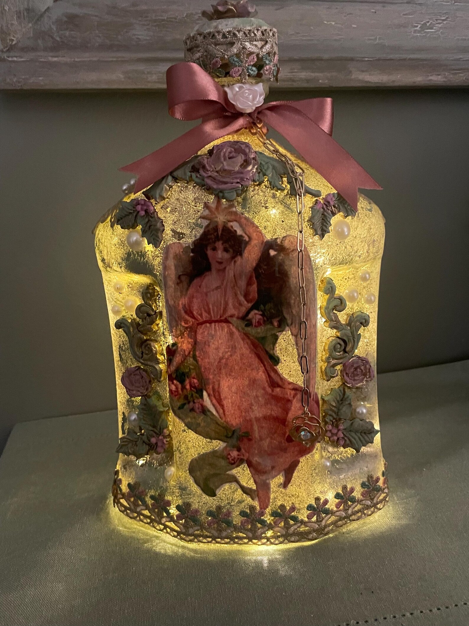 Altered Bottle, Christmas Angel Bottle, Pink Christmas Angel, Painted ...