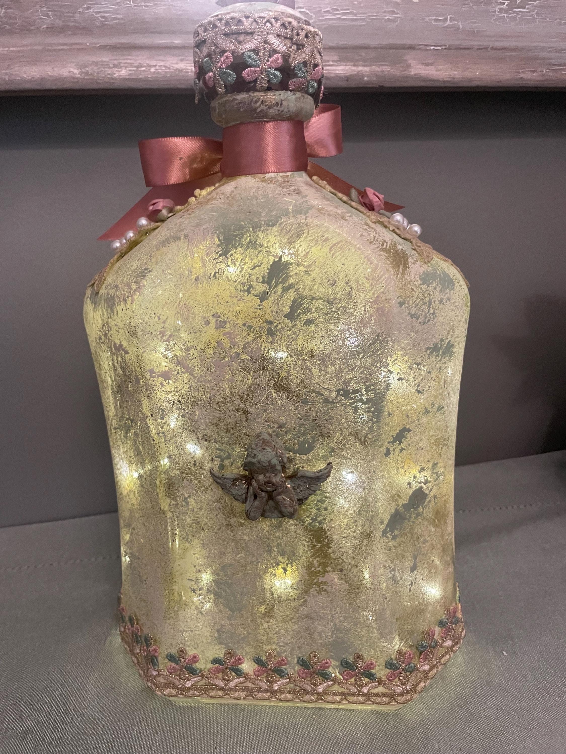 Altered Bottle, Christmas Angel Bottle, Pink Christmas Angel, Painted ...