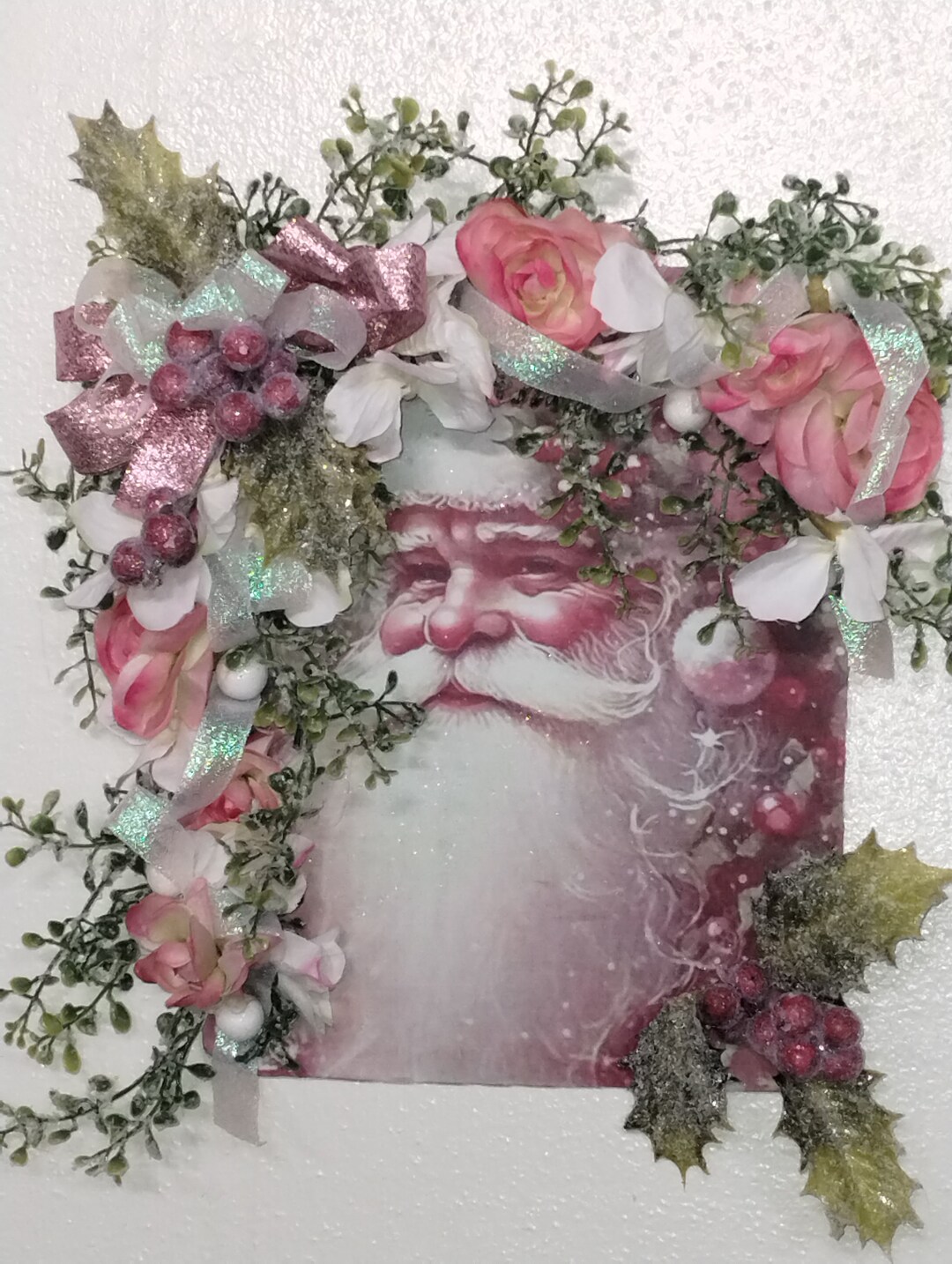 Pink Santa Wall Hanger, Victorian Santa Wall Hanging, Christmas Wall ...