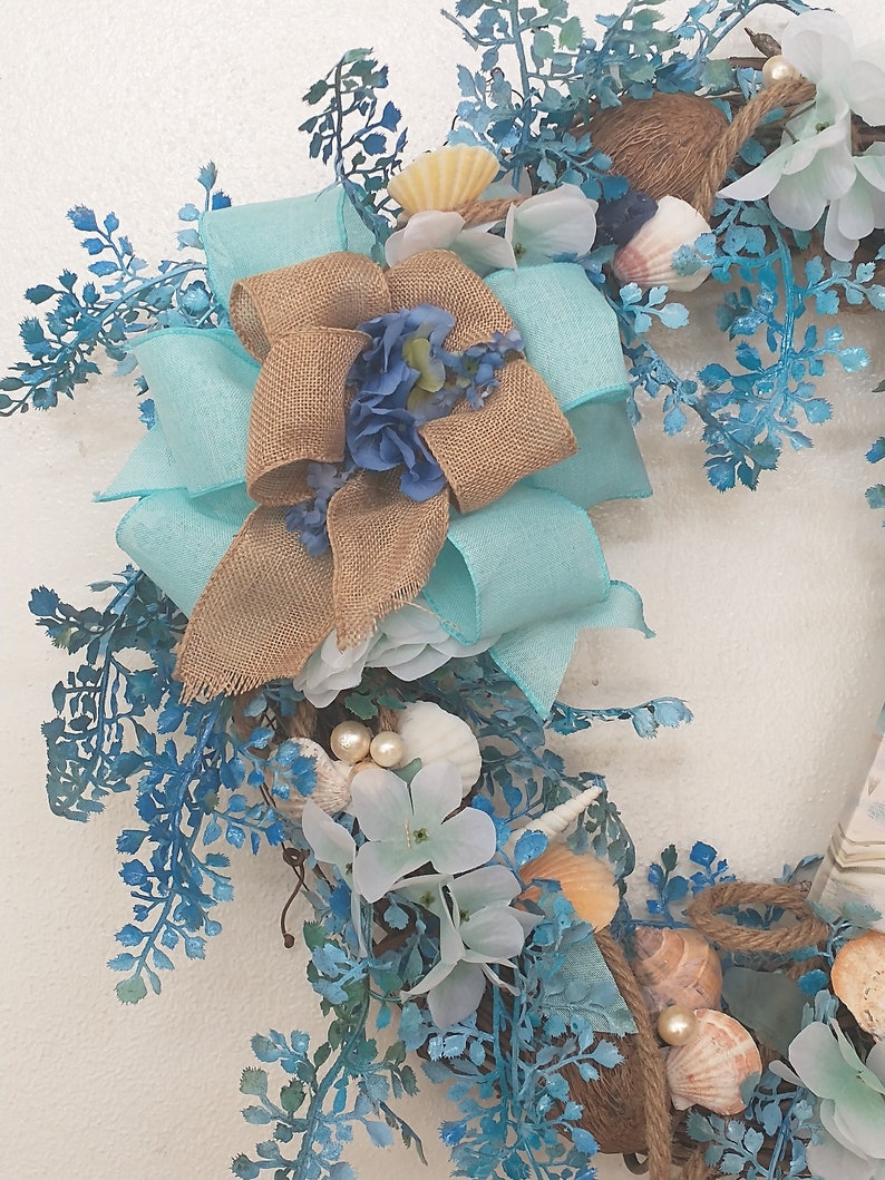 Blue Seashell Wreath, Beach Wreath, Ocean Wreath, Nautical Wreath, Teal ...