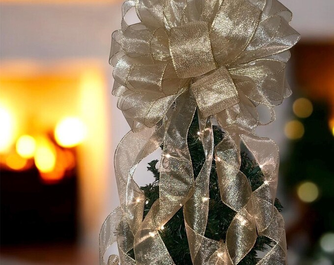 Large Gold Christmas Bow, Tree Topper, Oversized Bow, Gold Bow, 360 ...