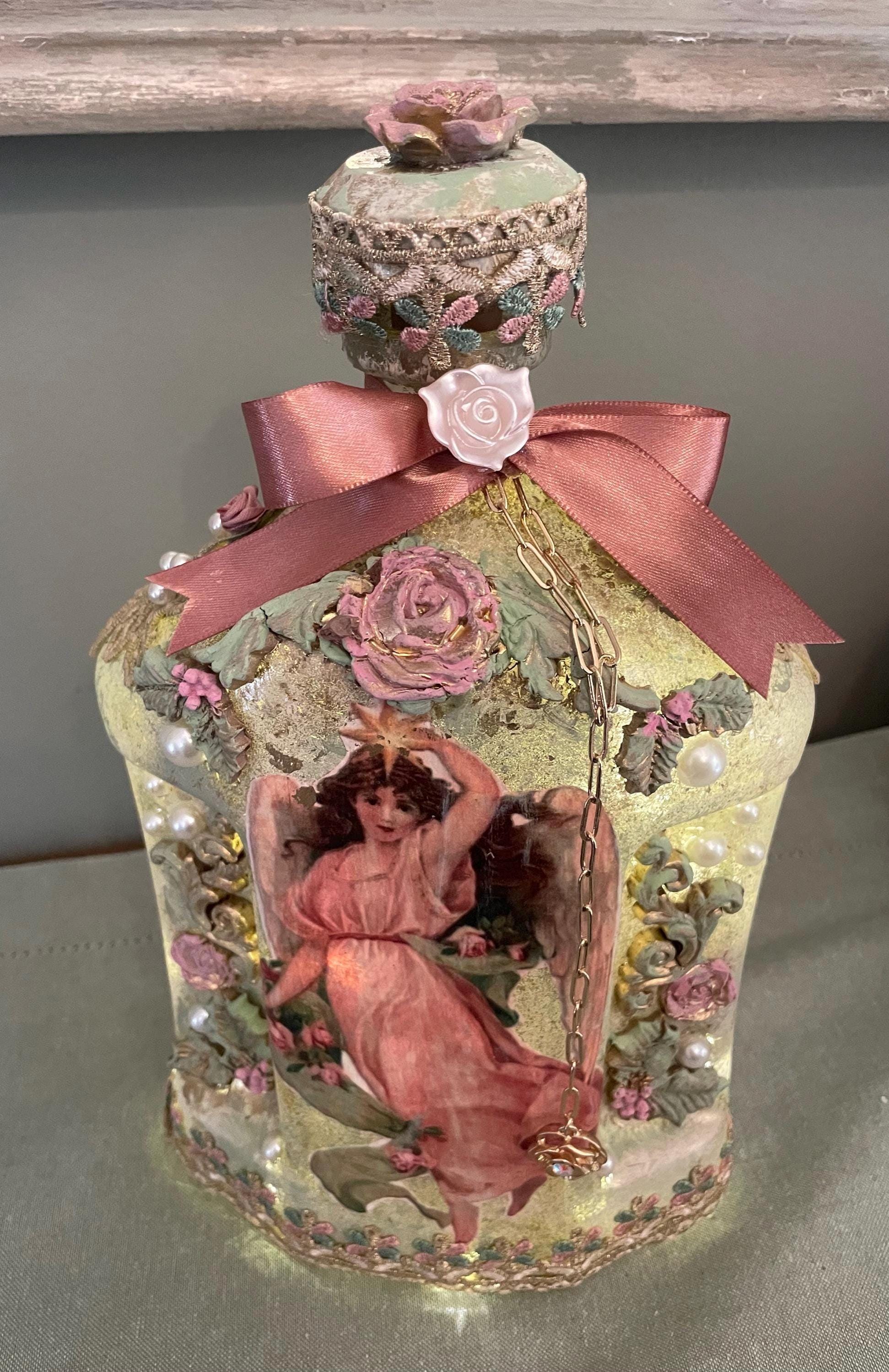 Altered Bottle, Christmas Angel Bottle, Pink Christmas Angel, Painted ...