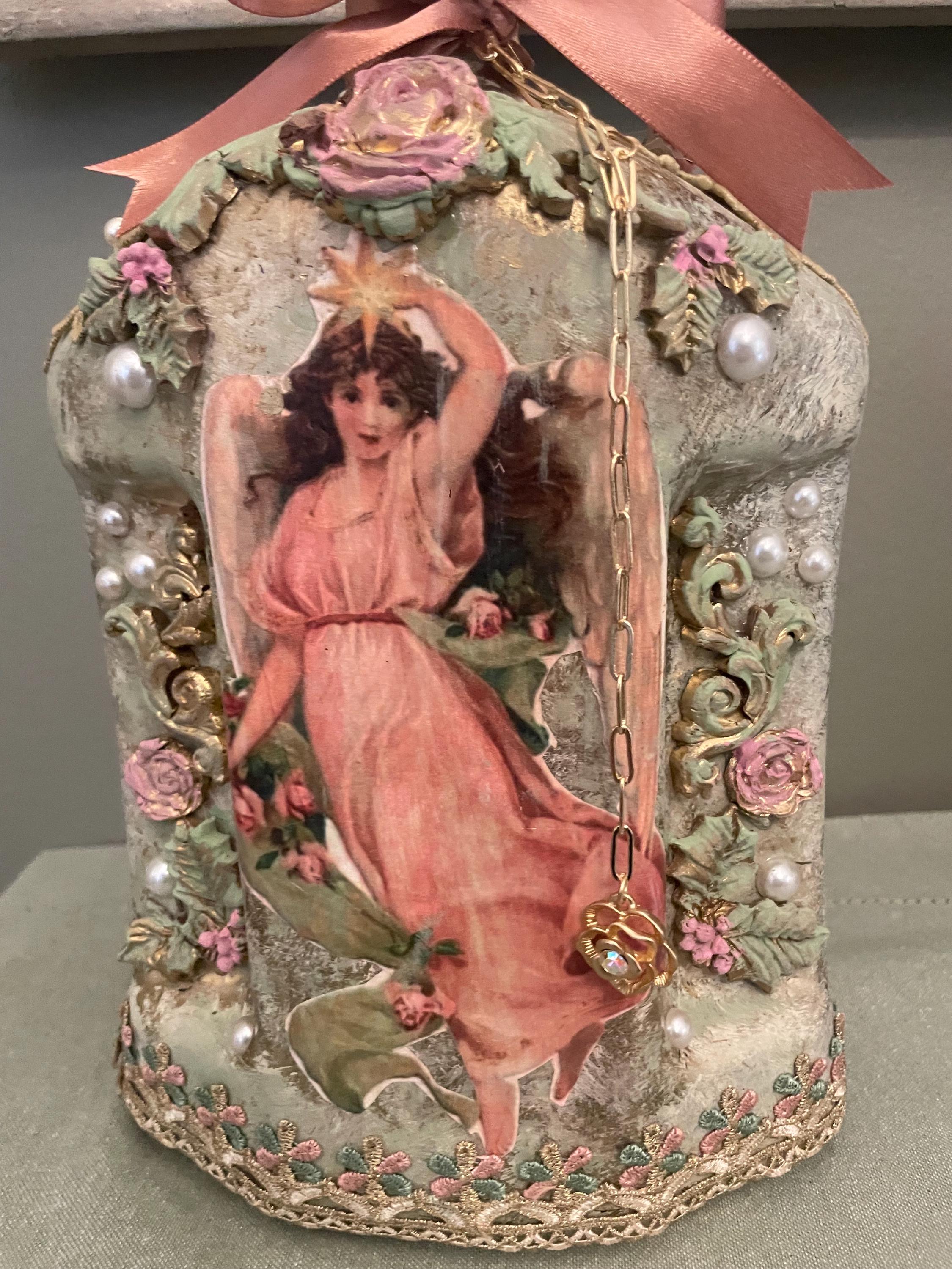 Altered Bottle, Christmas Angel Bottle, Pink Christmas Angel, Painted ...
