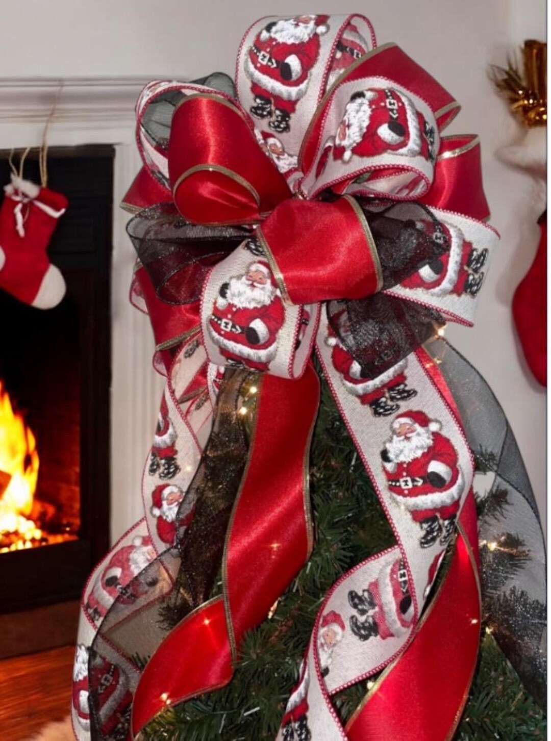 Large Christmas Bow, Tree Topper, Santa Bow, Black and Red Bow ...