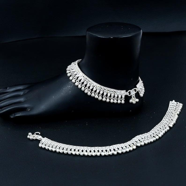 Silver Anklet Pair Set for Women | Traditional Indian Payal Duo ...