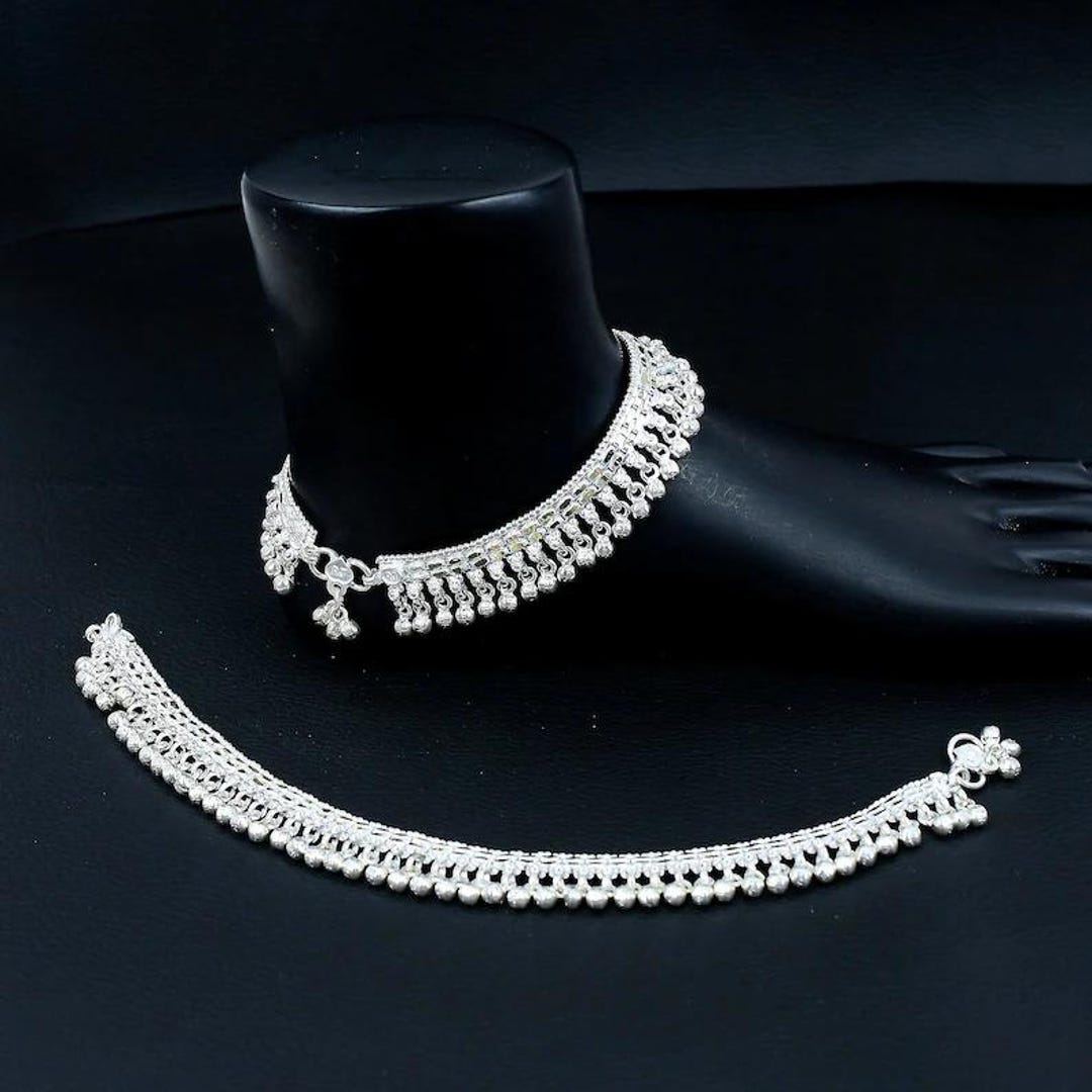 Silver Anklet Pair Set for Women | Traditional Indian Payal Duo ...