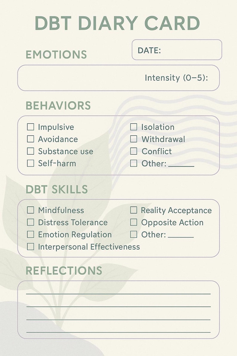 DBT Diary Card - Etsy