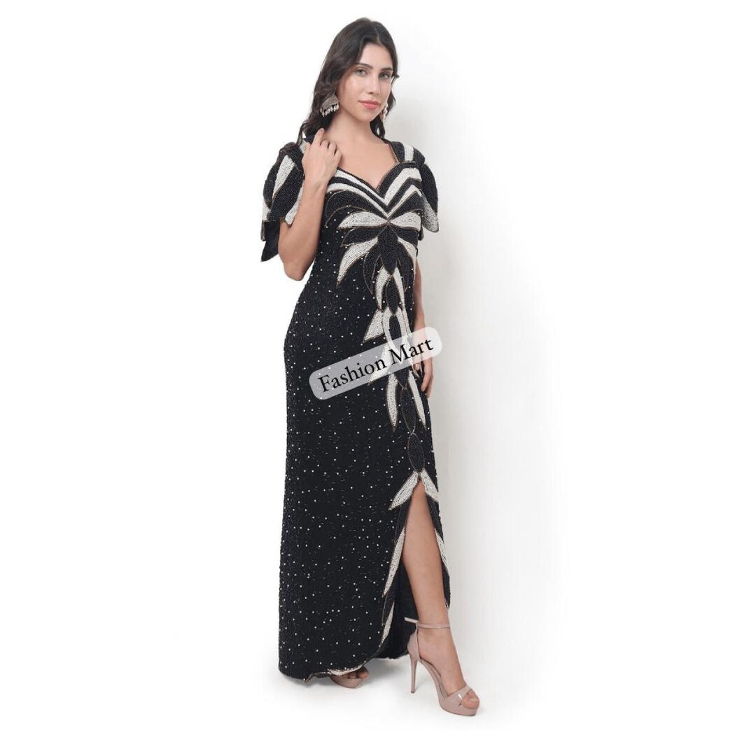 Black and White Embellished Kaftan Dress - Etsy