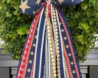 Red White and Blue 4th of July Ribbon Bundle (SILVER STARS)- Wreath ...