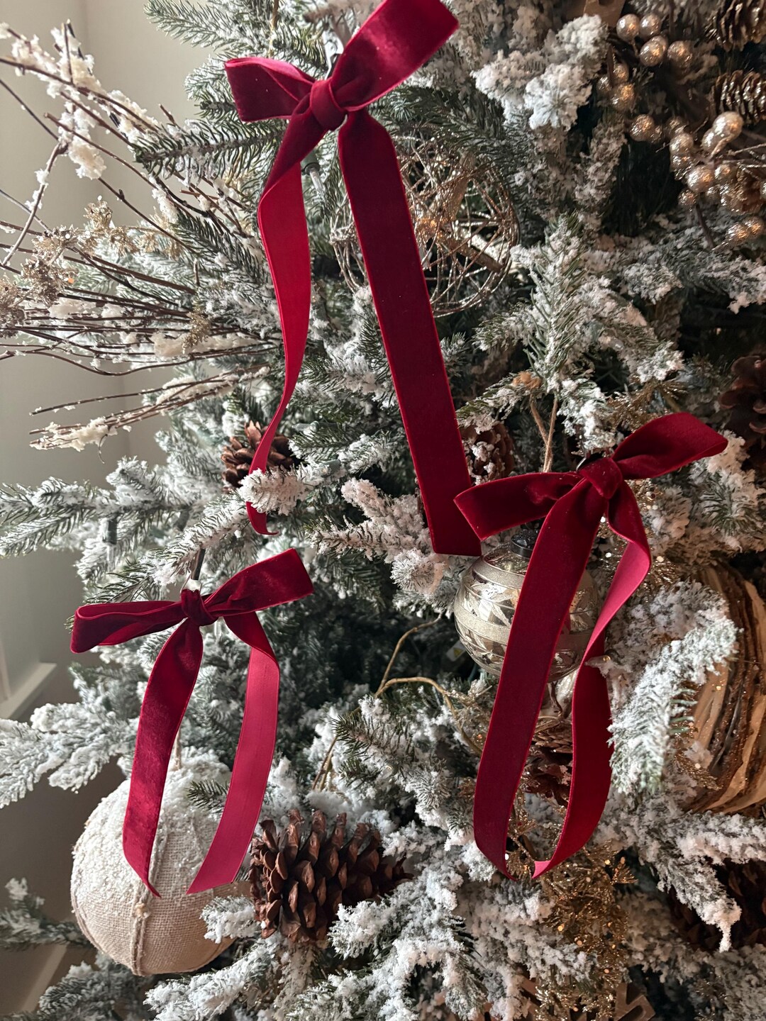 Burgundy Velvet Christmas Tree Bows ( Pack of 12) - Etsy