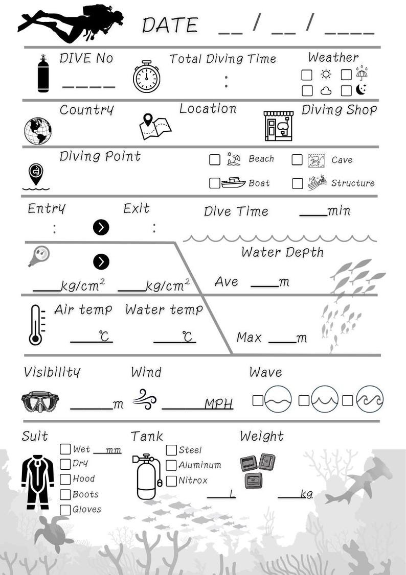 Scuba Diving Log Sheet – A5 Printable Dive Journal + Canva Editable ...