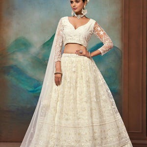 White Lehenga Choli: Butterfly Net, Embroidery Indian Wedding Dress - Etsy
