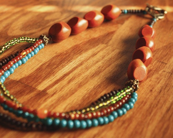Wood Multi-color Boho Necklace Multi Strand Statement Necklace - Etsy