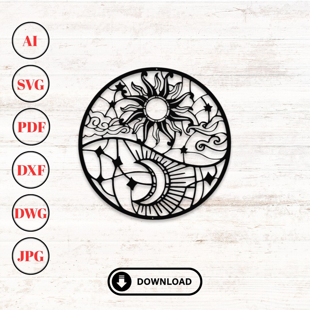 Sun and Moon Dxf Svg Digital Files | Celestial Laser Cut Files ...
