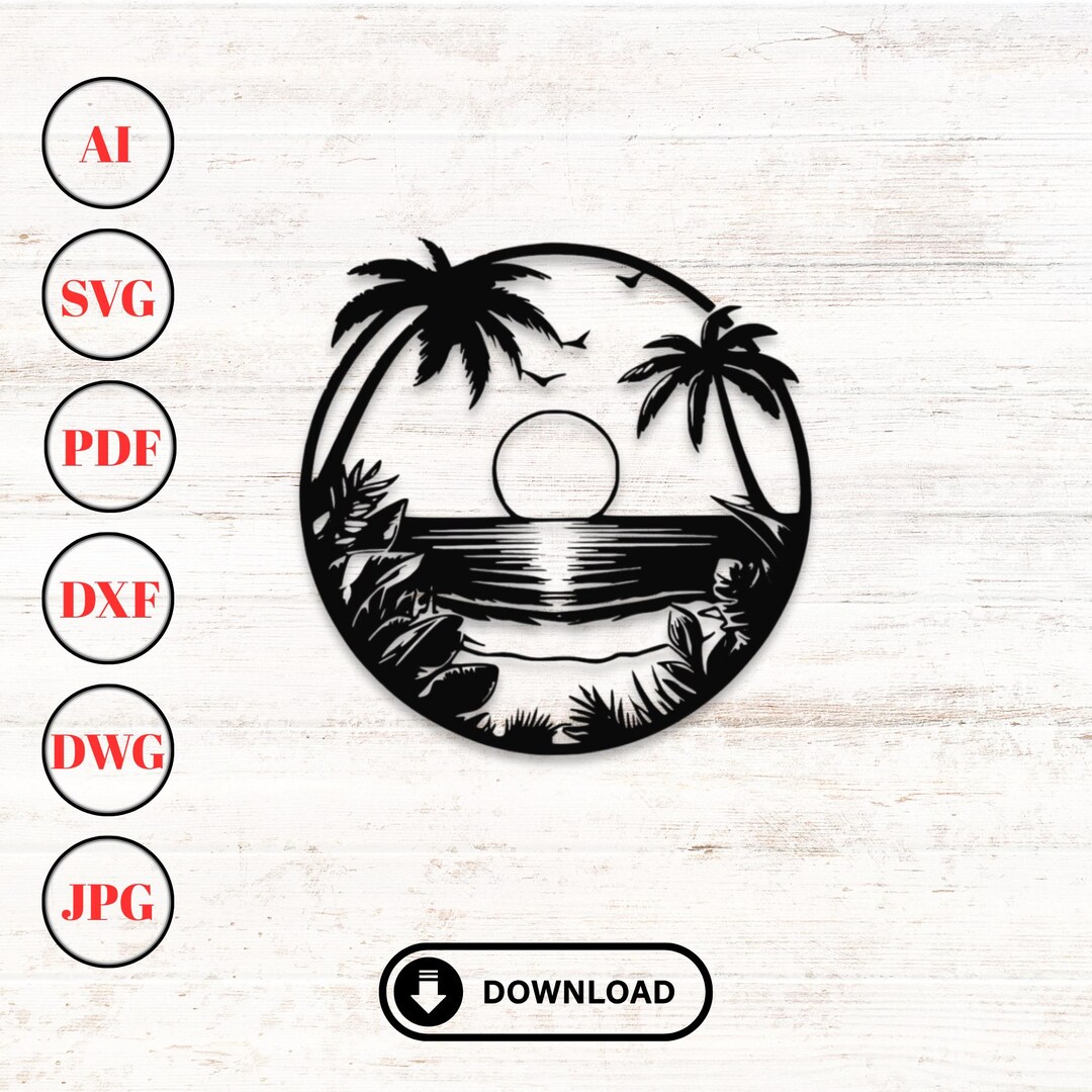 Tropical Sunset Svg Dxf Files | Tropical Scene Laser Cut Files ...