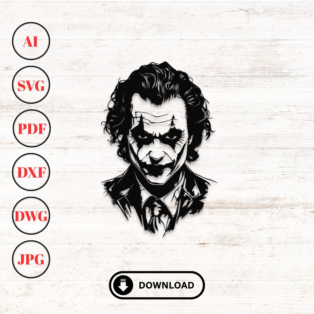 Joker Dxf Svg Laser Cut Files | Engraving Decal | Silhouette Template ...