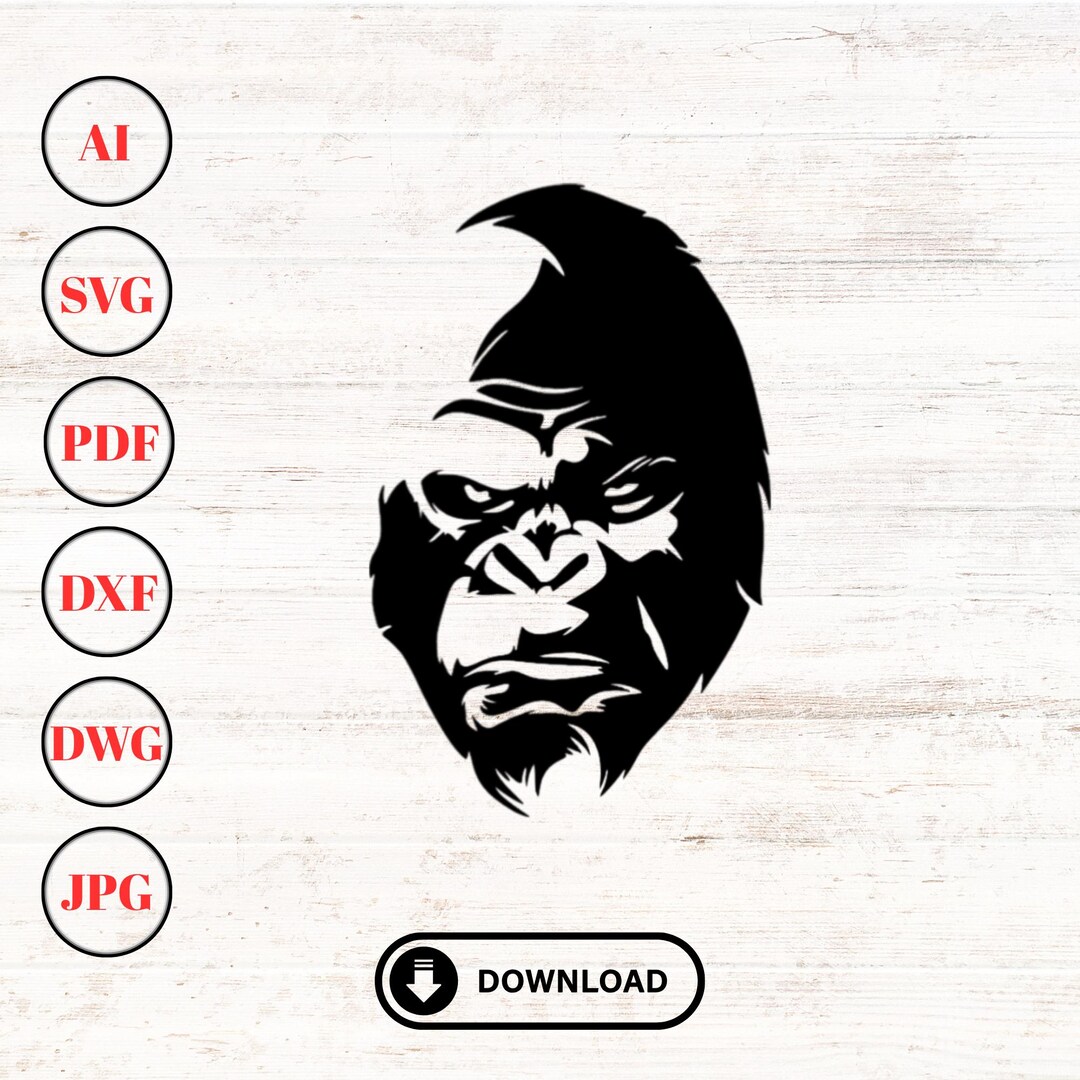 King Kong Head Dxf Svg Pdf Laser Cut Files | Gorilla Head Clipart | Cut ...